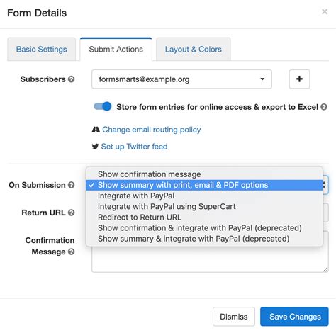 Detailed Form Confirmation Page Summary Page