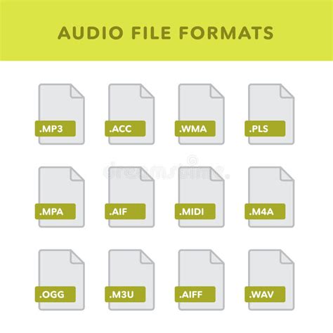 Set Of Audio File Formats And Labels In Flat Icons Style Vector Illustration Stock Vector