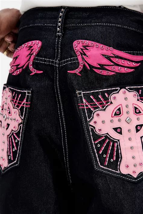Jaded London Pink Appliqué Xl Colossus Jeans Urban Outfitters De