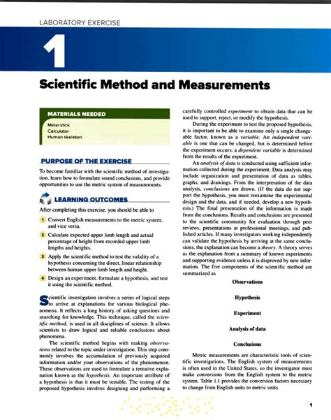 Scientific Method And Measurements Lab Metric System And Body Proportions