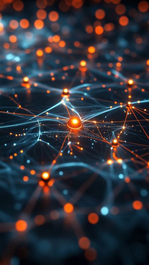 Realistic Network Visualization With Nodes And Soft Lighting In A Blue