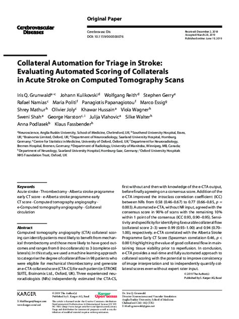 Pdf Collateral Automation For Triage In Stroke Evaluating Automated Scoring Of Collaterals In
