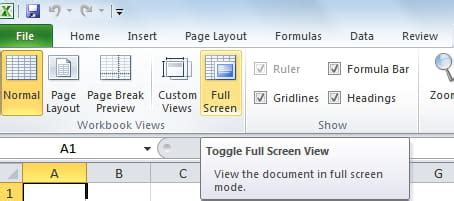 Excel Toggle Fullscreen View