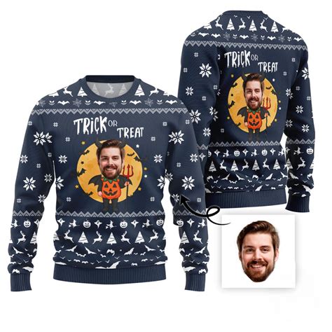 Custom Funny Face Trick Or Treat Halloween Sweater Christmas Ts For