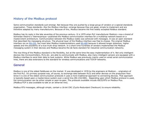 History Of The Modbus Protocol Docslib