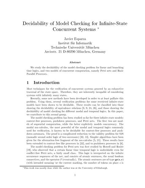 Pdf Decidability Of Model Checking For Infinite State Concurrent Systems
