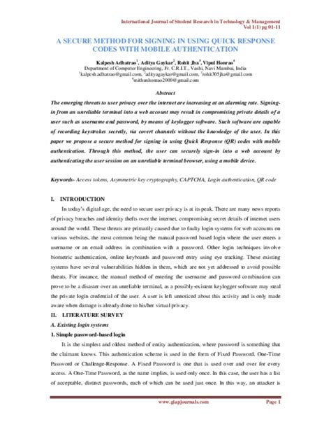 Pdf A Secure Method For Signing In Using Quick Response Codes With