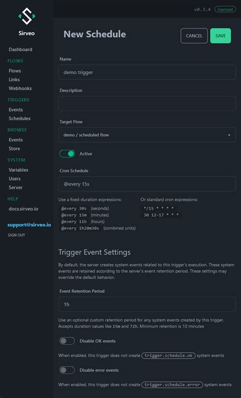 Schedule Triggers Sirveo Documentation