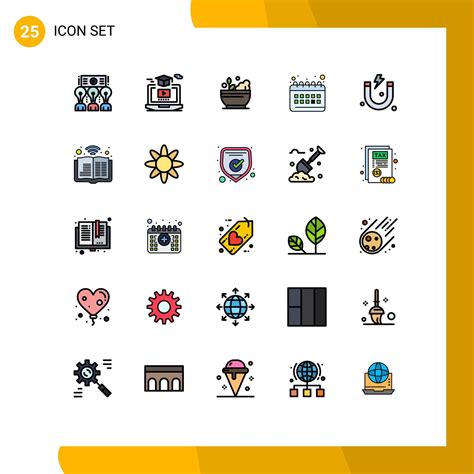 User Interface Pack Of 25 Basic Filled Line Flat Colors Of Routine Clock Gruadation Calendar