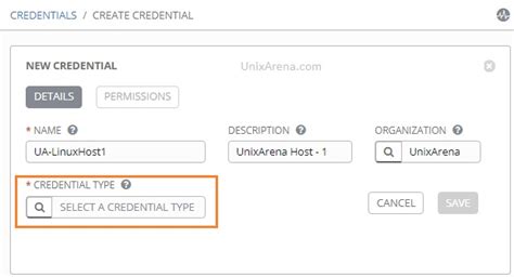 ansible tower awx store credential and custom credentials type unixarena