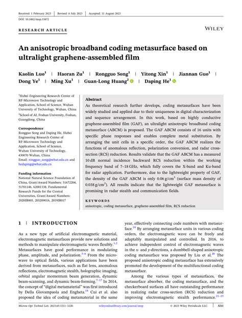 an anisotropic broadband coding metasurface based on ultralight