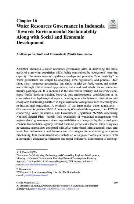 Pdf Water Resources Governance In Indonesia Towards Environmental Sustainability Along With