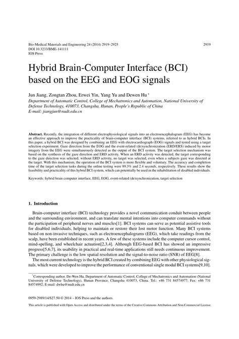 Pdf Hybrid Brain Computer Interface Bci Based On The Eeg And Eog Signals