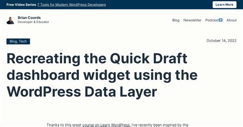 Recreating The Quick Draft Dashboard Widget Using The Wordpress Data