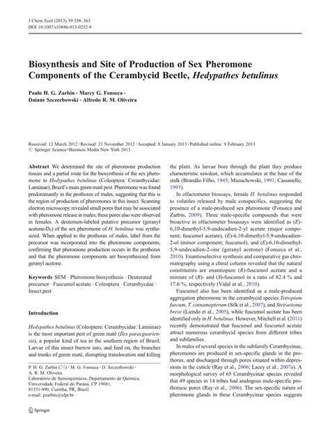 Biosynthesis And Site Of Production Of Sex Pheromone Components Of The Cerambycid Beetle