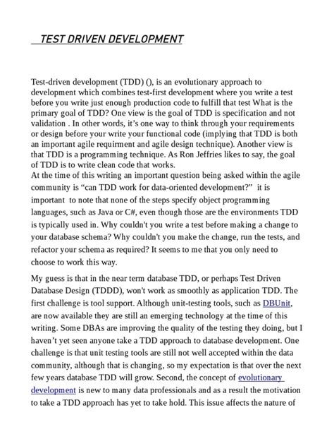 Test Driven Development Pdf Test Driven Development Information