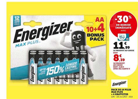Promo Pack De 10 Piles Max Plus 4 Gratuites Energizer Chez Super U