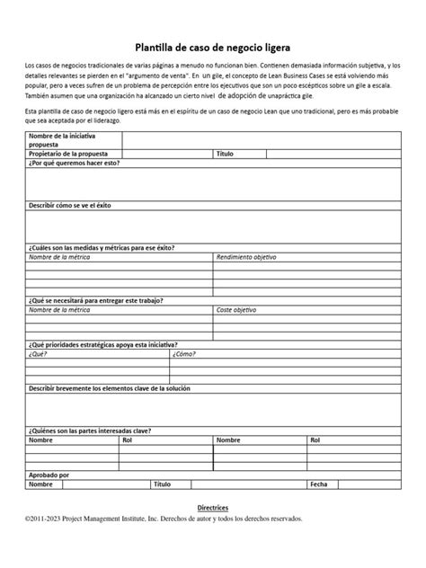 Plantilla De Caso De Negocio Ligera Pdf Economias