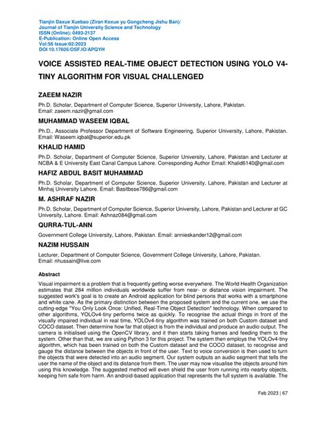 pdf voice assisted real time object detection using yolo v4 tiny algorithm for visual challenged