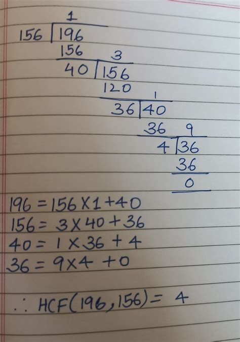 Using Euclid Division Algorithm Find Hcf Of 156and196