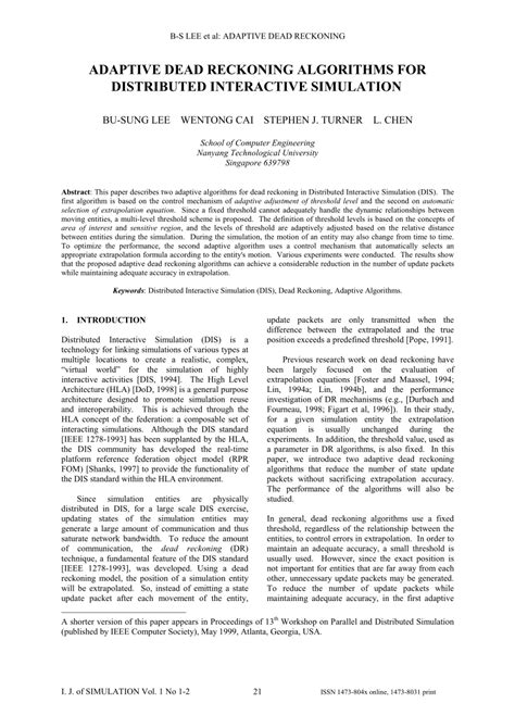 pdf adaptive dead reckoning algorithms for distributed interactive simulation