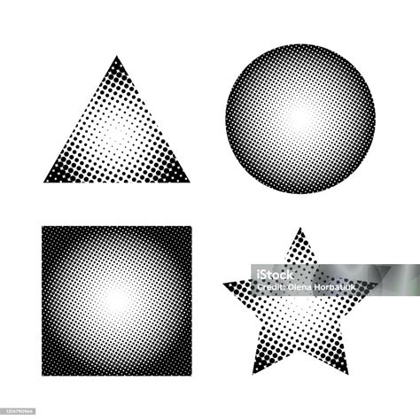 네 가지 하프톤 패턴의 벡터 일러스트레이션 실제 하프톤과 마찬가지로 원은 완벽하게 둥글지 않습니다 모양을 선택하고 색상을