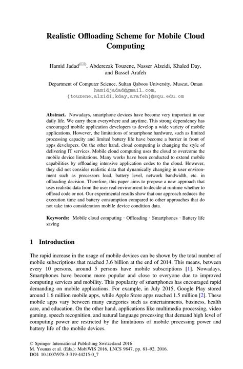 Pdf Realistic Offloading Scheme For Mobile Cloud Computing