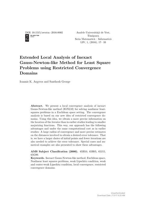 PDF Extended Local Analysis Of Inexact Gauss Newton Like Method For
