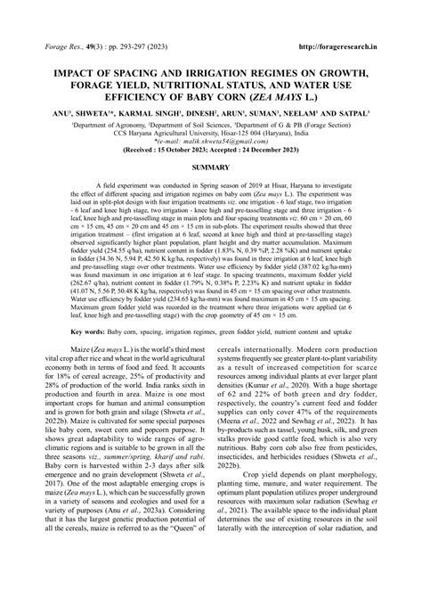 Pdf Impact Of Spacing And Irrigation Regimes On Growth Forage Yield Nutritional Status And