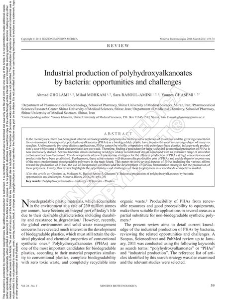 Pdf Industrial Production Of Polyhydroxyalkanoates By Bacteria Opportunities And Challenges