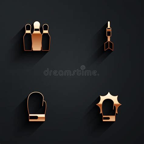 Set Bowling Pin Dart Arrow Boxing Glove And Punch Boxing Gloves Icon