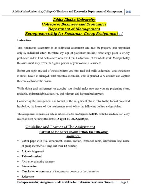 Entrepreneurship For Freshman Individual And Group Assignment Pdf Entrepreneurship