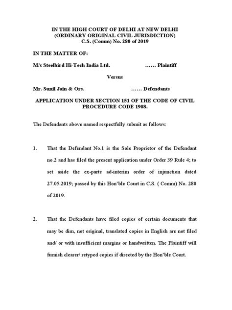 Application Under Section 151 Cpc Pdf