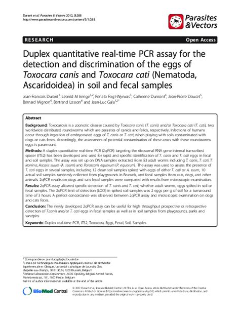 Pdf Duplex Quantitative Real Time Pcr Assay For The Detection And Discrimination Of The Eggs
