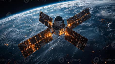 A Satellite Orbits Earth Transmitting Signals For Global Positioning And Telemetry Its Solar