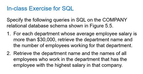 Solved In Class Exercise For Sql Specify The Following