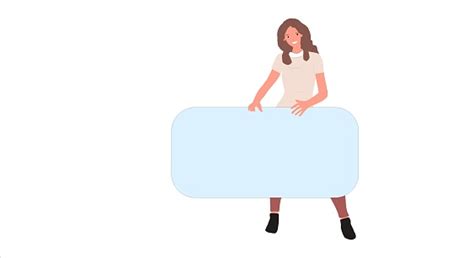 젊은 운동 행복 한 소녀 미소와 포스터를 들고 학생 또는 젊은 노동자 플랫 벡터 그림입니다 흰색 배경에 격리된 문자입니다 텍스트 및 디자인의 공간을 복사합니다 관광객에 대한