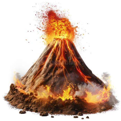 Erupting Volcano Isolated On White Created With Generative Ai Big Explosion With Lava Flowing