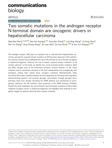 Pdf Two Somatic Mutations In The Androgen Receptor N Terminal Domain Are Oncogenic Drivers In
