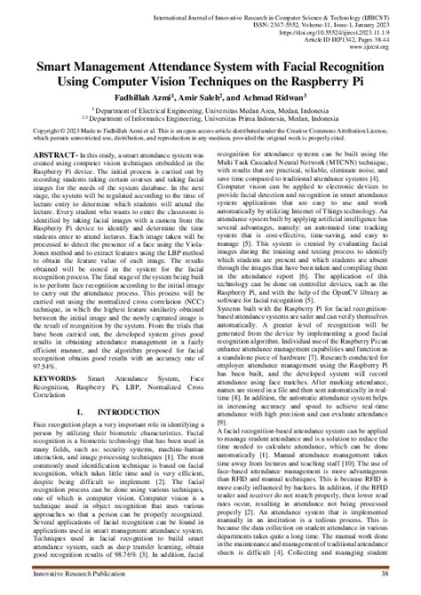 Pdf Smart Management Attendance System With Facial Recognition Using Computer Vision Techniques