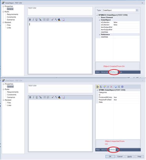Enterprise Architect Profile Metatype For Bpmn20dataobject Not Retained While Csv Import