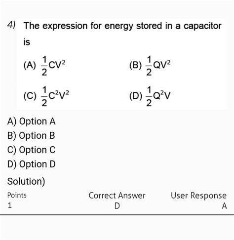 The Expression For Energy Stored In A Capacitor Is A 21 Cv2 B 21 Qv2