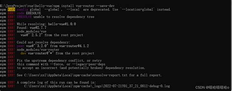 Vue安装路由依赖时报错could Not Resolve Dependency Npm Err Peer Vue Csdn博客