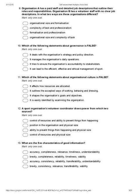 Self Assessment Multiple Choice Test