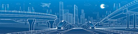 철도에 기차를 타고 있습니다 전송 육교입니다 도시 인프라 배경 산업 건축에 현대 도시 화이트 라인 일러스트 레이 션 밤 장면 벡터 디자인 아트 0명에 대한 스톡 벡터 아트