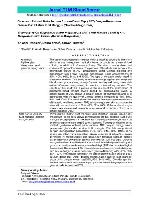 Pdf Gambaran Eritrosit Pada Sediaan Apusan Darah Tepi Adt Dengan Pewarnaan Giemsa Dan