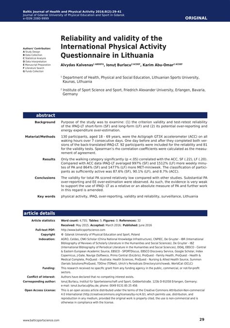 Pdf Reliability And Validity Of The International Physical Activity