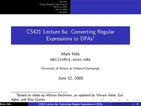 Converting Regular Expression To Dfas Lecture Slides Cs 421 Docsity