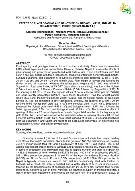 Pdf Effect Of Plant Spacing And Genotype On Growth Yield And Yield