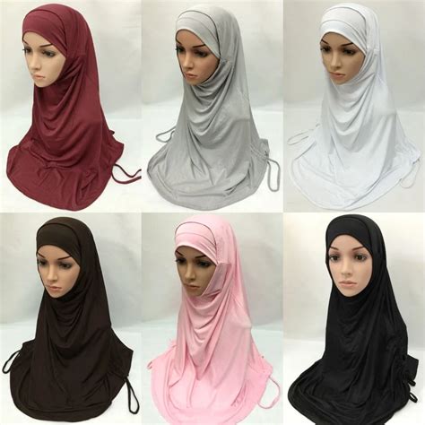 Muslim Two Pieces Amira Tube Cap Hijab Drawstring Headscarf Islamic
